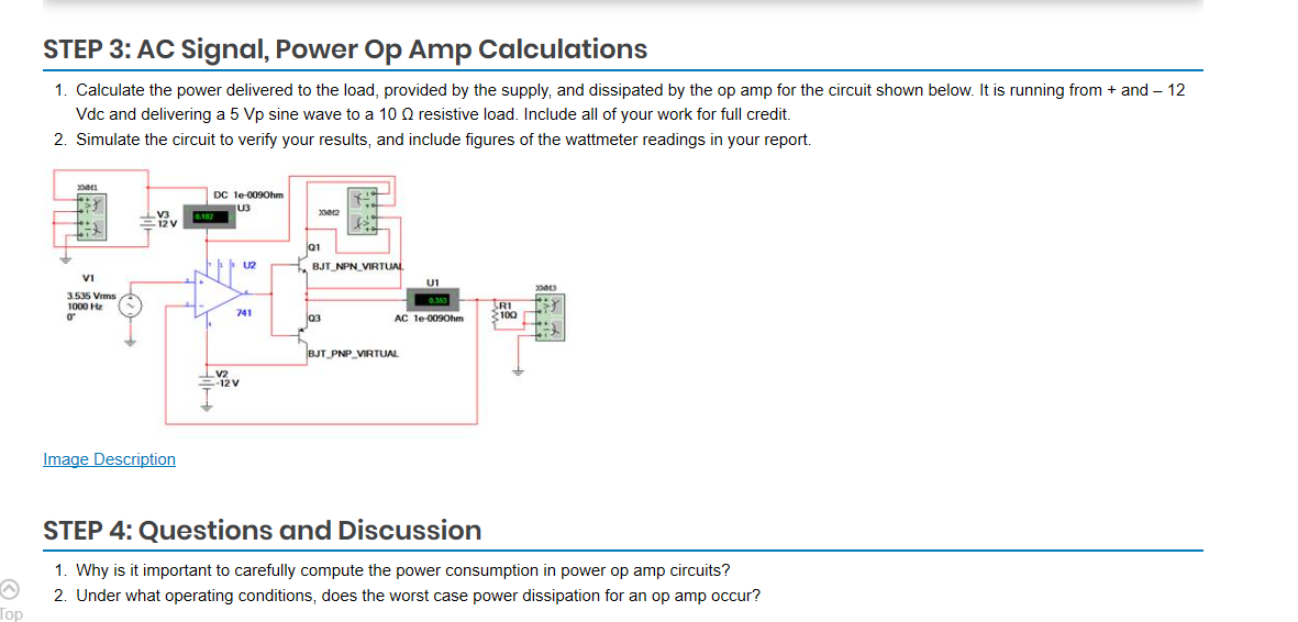 STEP 3: AC Signal, Power Op Amp Calculations 1. | Chegg.com