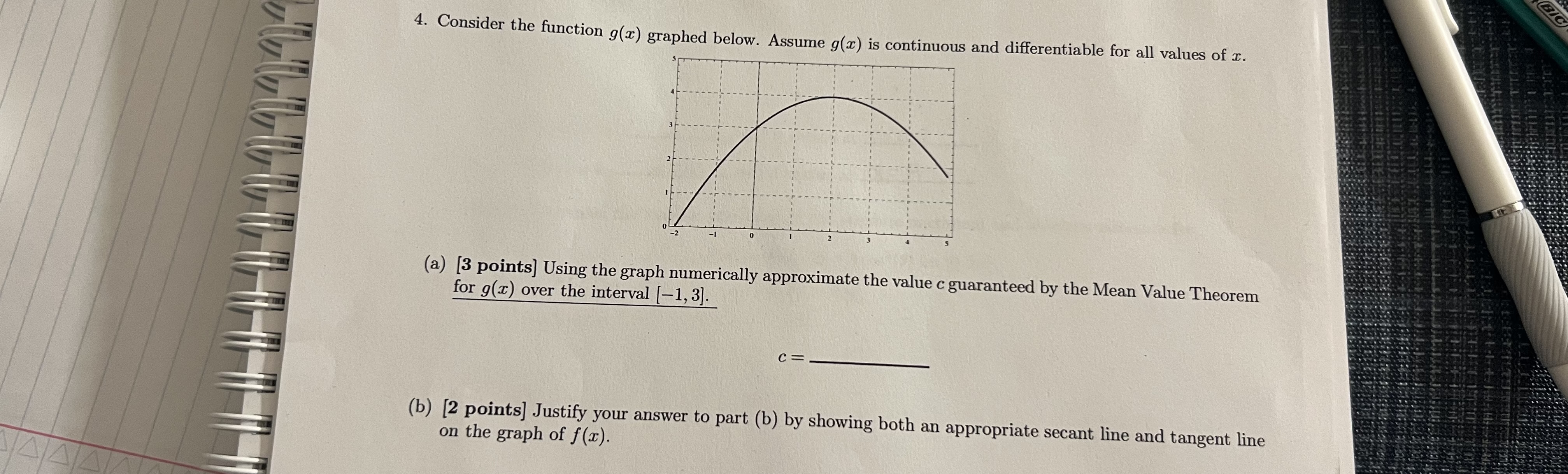Solved 4. Consider the function g(x) graphed below. Assume | Chegg.com