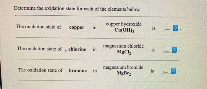 Solved Determine the oxidation state for each of the | Chegg.com