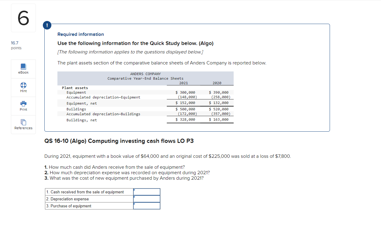 Solved QS 16-8 (Algo) Computing cash from asset sales LO P3 | Chegg.com