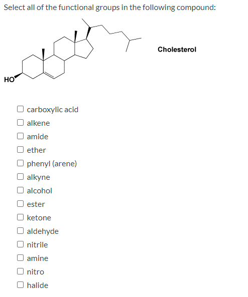 Solved Select all of the functional groups in the following | Chegg.com