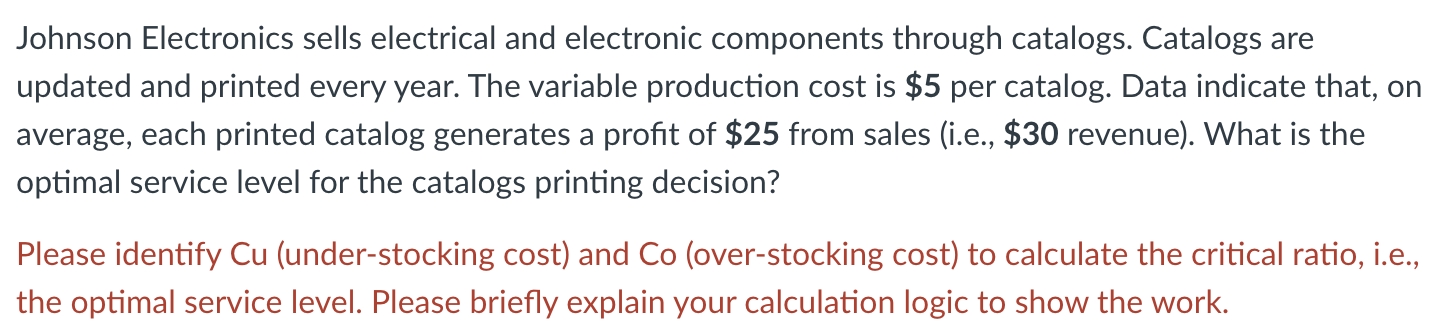Solved Johnson Electronics sells electrical and electronic | Chegg.com