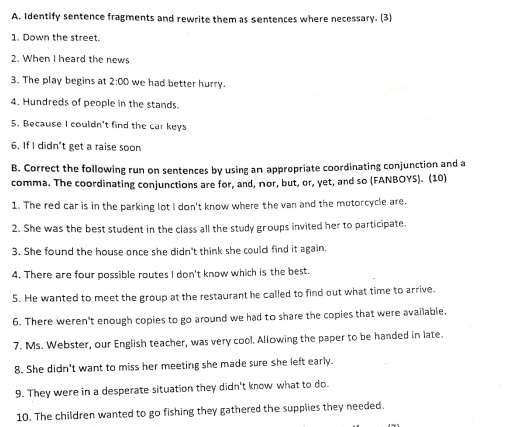 Solved 1 EXERCISE A: Distinguishing Between Fragments and | Chegg.com