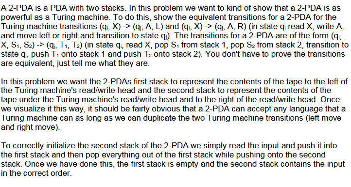 A 2-PDA is a PDA with two stacks. In this problem we | Chegg.com