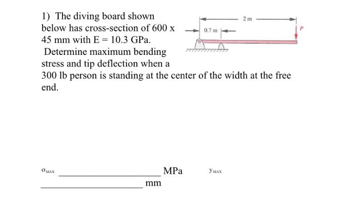 Solved 1) The diving board shown below has cross-section of | Chegg.com