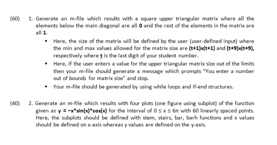Solved 1. Generate an m-file which results with a square | Chegg.com