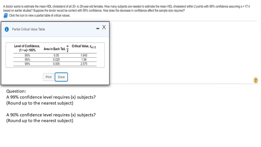 Solved A doctor wants to estimate the mean HDL cholesterol | Chegg.com