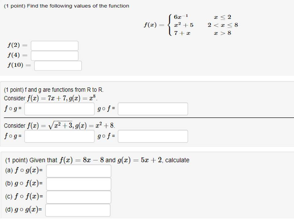 Solved (1 point) Find the following values of the function | Chegg.com