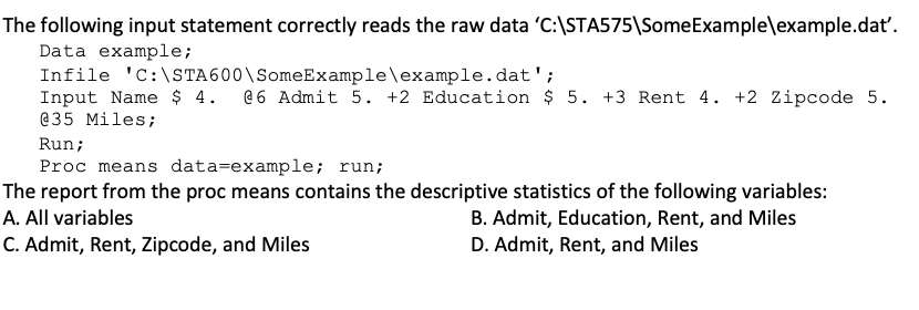 Solved The following input statement correctly reads the raw | Chegg.com
