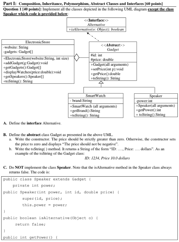 Solved Part I: Composition, Inheritance, Polymorphism, | Chegg.com Solved Part I: Composition, Inheritance, Polymorphism, | Chegg.com