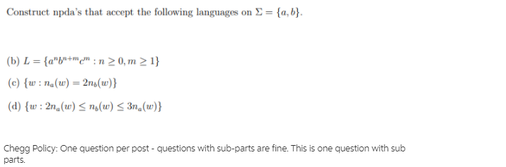Solved Construct npda's that accept the following languages | Chegg.com