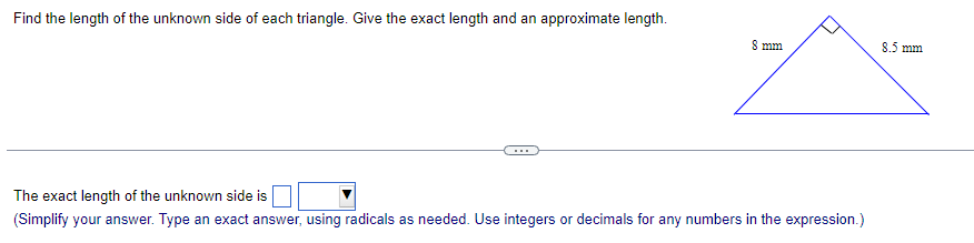 Solved Find the length of the unknown side of each triangle. | Chegg.com