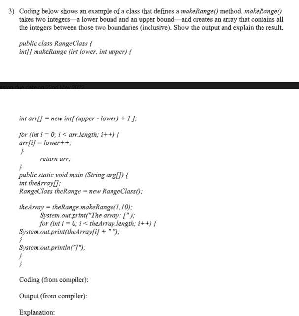 Solved 3) Coding below shows an example of a class that | Chegg.com