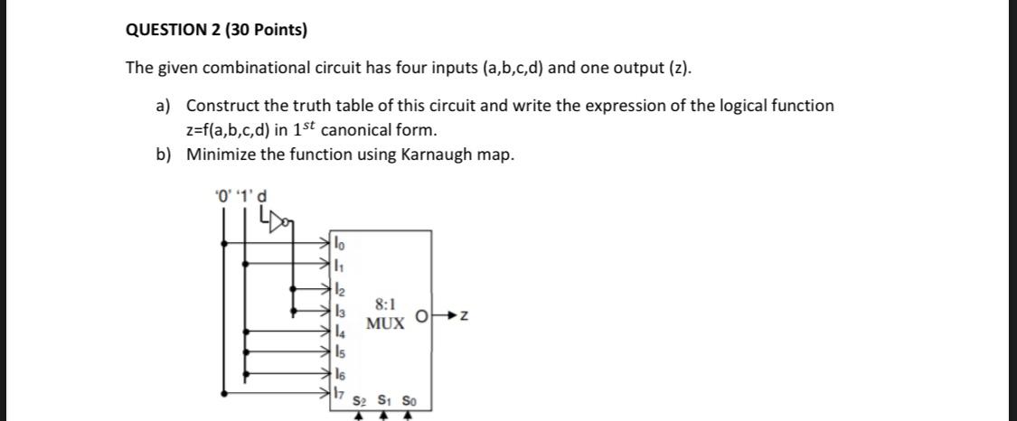 Solved QUESTION 2 (30 Points) The given combinational | Chegg.com