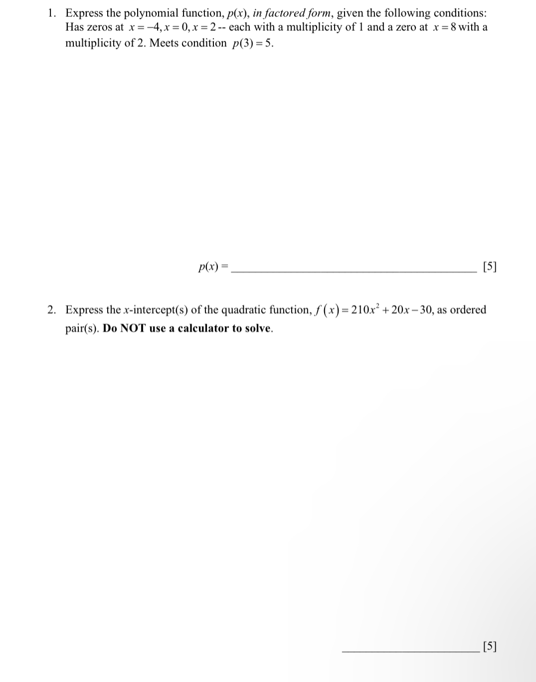 Solved 1. Express the polynomial function, p(x), in factored | Chegg.com