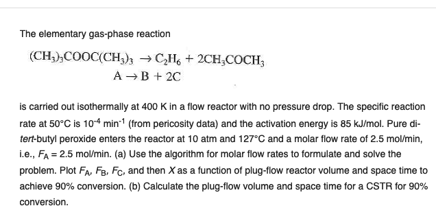 Solved The elementary gas-phase reaction (CH3)-COOC(CH3)3 + | Chegg.com