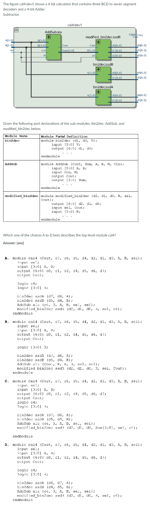Solved The figure cal4:dev 1 shows a 4-bit calculator that | Chegg.com