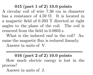 [Solved]: 015 (part 1 of 2 ) ( 10.0 ) points A circular