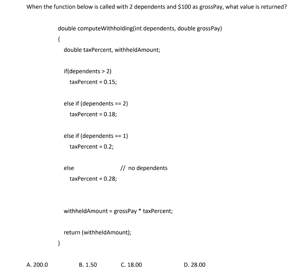 Solved When the function below is called with 2 dependents | Chegg.com