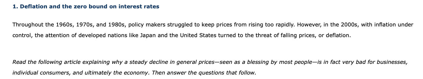 Solved 1. Deflation and the zero bound on interest rates | Chegg.com