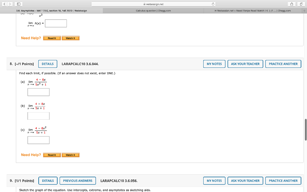 Solved webassign.net 3.6: Asymptotes - MAT 1250, Section 18, | Chegg.com