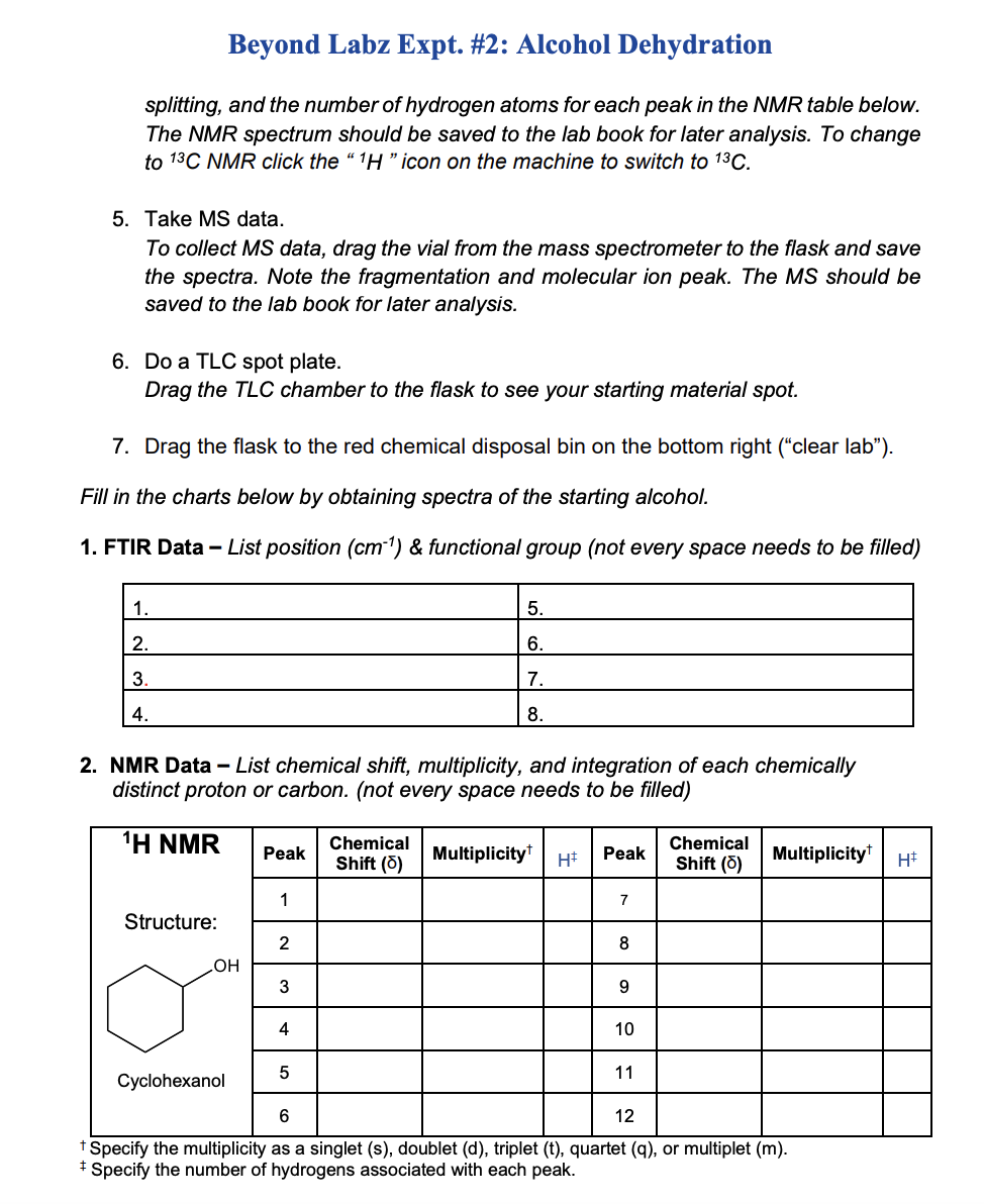 Solved Beyond Labz Expt. #2: Alcohol Dehydration splitting, | Chegg.com