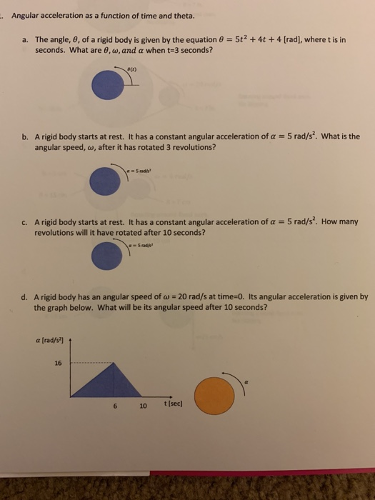 Solved Angular acceleration as a function of time and theta. | Chegg.com