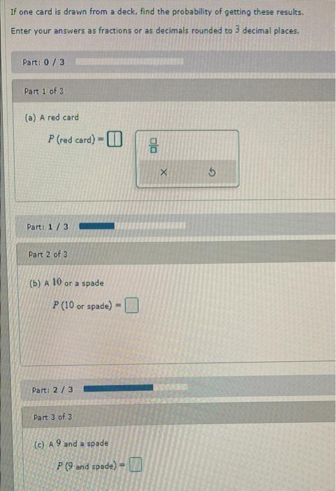 Solved If one card is drawn from a deck, find the | Chegg.com