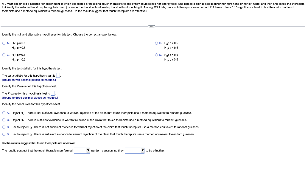 Solved therapists use a method equivalent to random guesses. | Chegg.com