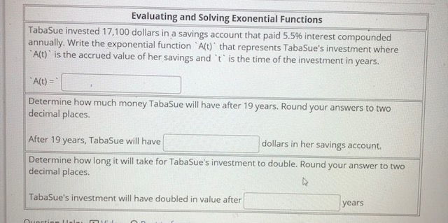 Solved Evaluating and Solving Exonential Functions TabaSue | Chegg.com