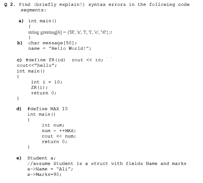 Solved 22. Find (briefly explain!) syntax errors in the | Chegg.com