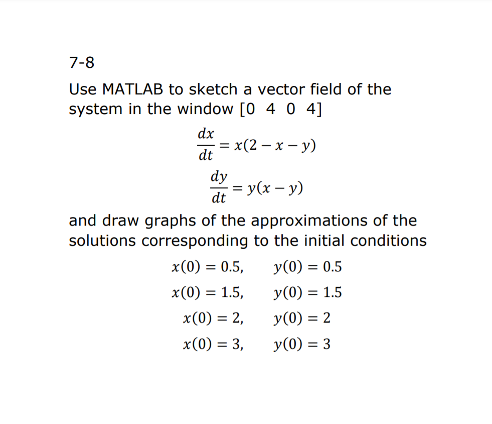 Solved 7-8 Use MATLAB to sketch a vector field of the system | Chegg.com