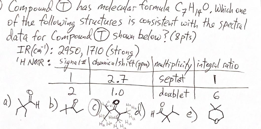 Solved Compound (T) has molecular formula C7H14O, Which one | Chegg.com