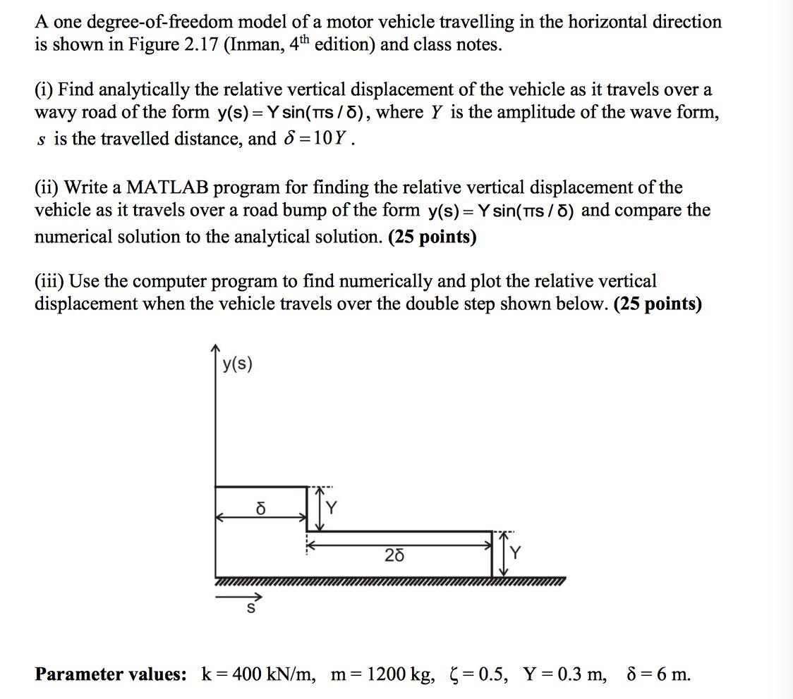 A one degree-of-freedom model of a motor vehicle | Chegg.com