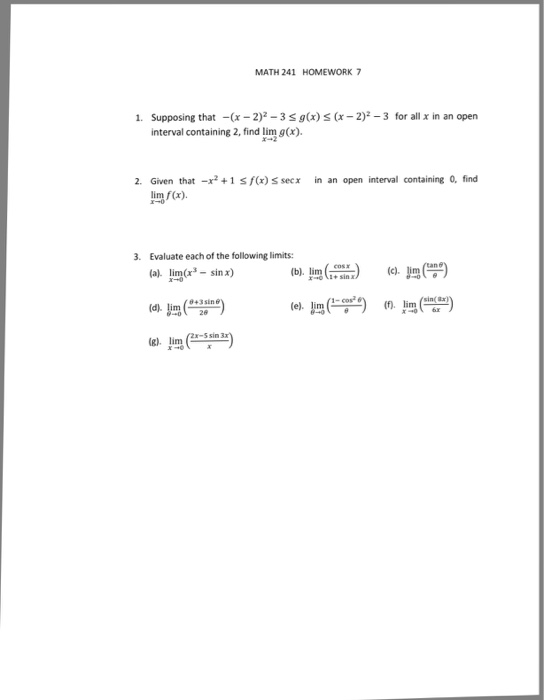 Solved MATH 241 HOMEWORK 7 1. Supposing that -(x -2)2-3 s | Chegg.com