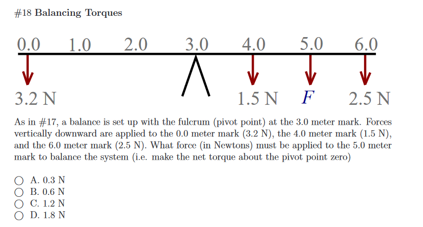 Solved \#18 Balancing Torques As in \#17, a balance is set | Chegg.com