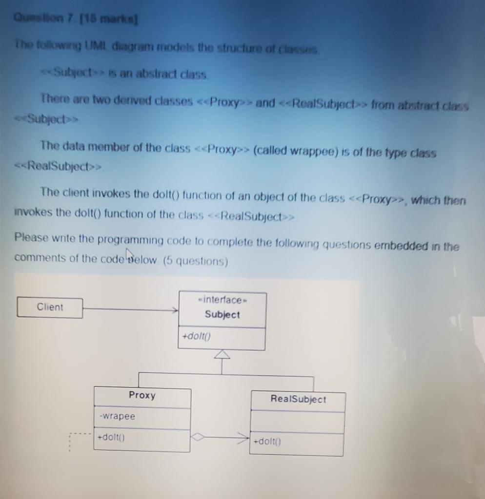 Solved Question 7 [15 marks) The following UML diagram | Chegg.com