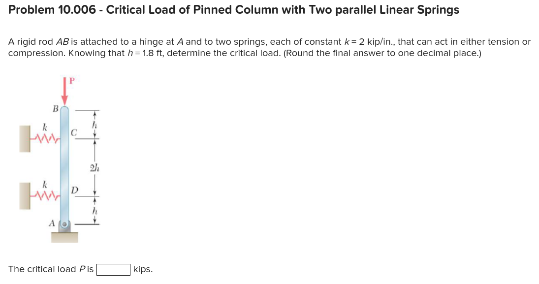 Solved Problem 10.006 - Critical Load of Pinned Column with | Chegg.com