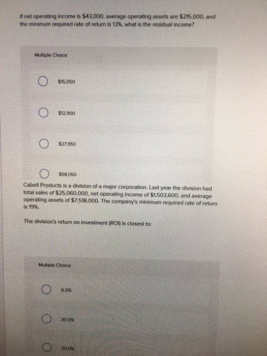 Solved If net operating income is $43,000, average operating | Chegg.com