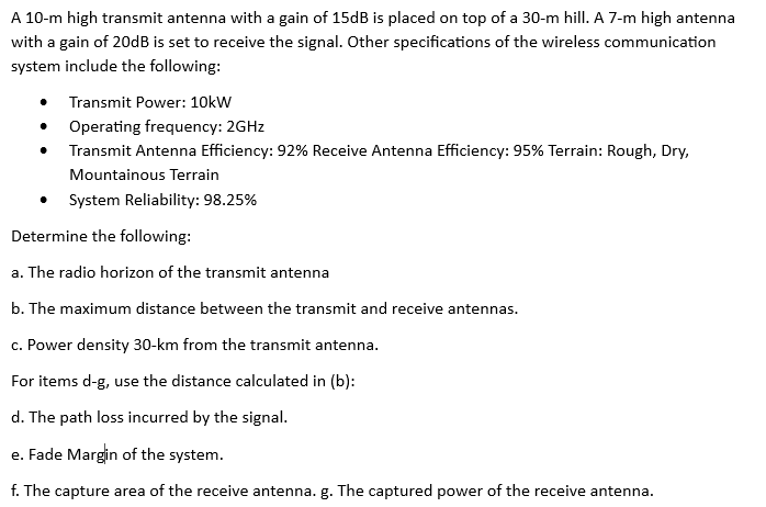 Solved A 10-m high transmit antenna with a gain of 15 dB is | Chegg.com