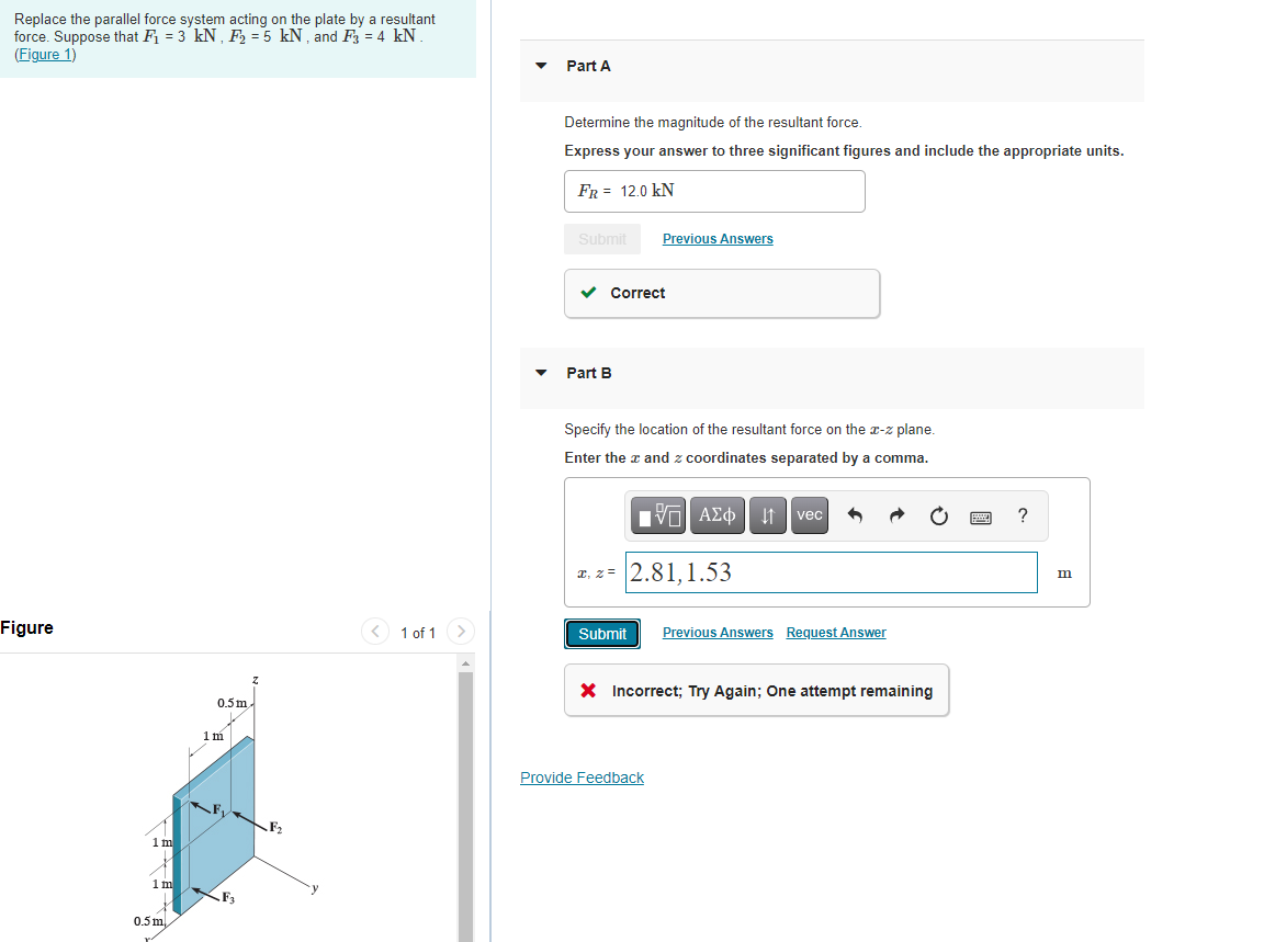 Solved Replace the parallel force system acting on the plate | Chegg.com