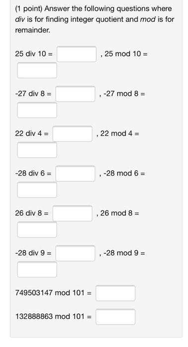 Solved (1 point) Answer the following questions where div is | Chegg.com