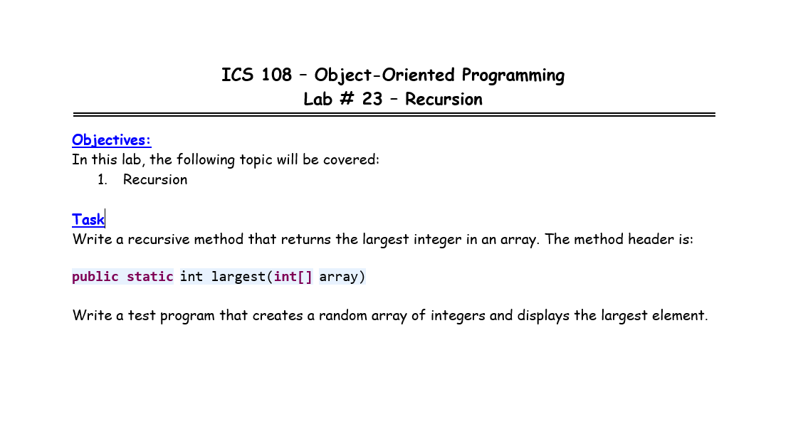 Solved ICS 108 - Object-Oriented Programming Lab # 23 - | Chegg.com