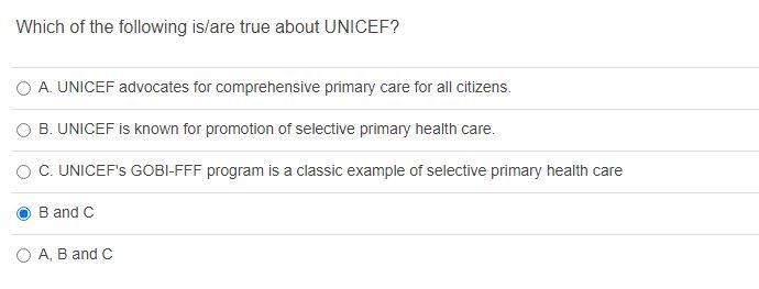 Which of the following is/are true about UNICEF? A. | Chegg.com