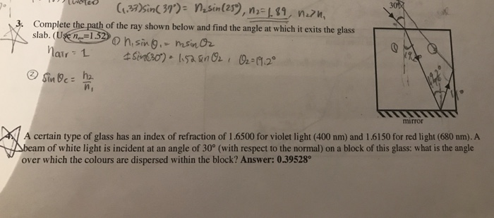 Solved For (3), The incident ray along normal line is 30 | Chegg.com