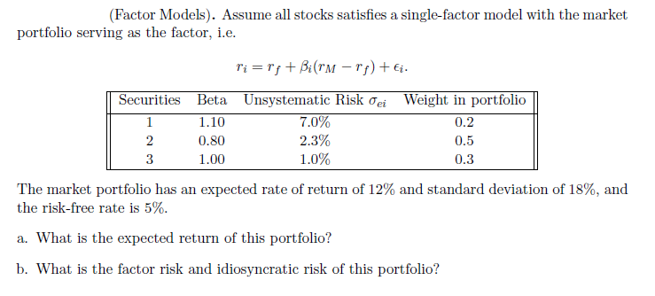 Solved (Factor Models). Assume all stocks satisfies a | Chegg.com