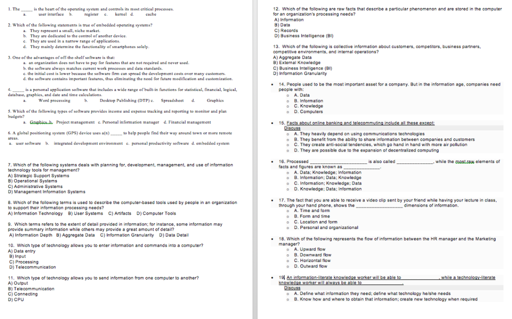 Solved 12. Which of the following are raw facts that descbe | Chegg.com