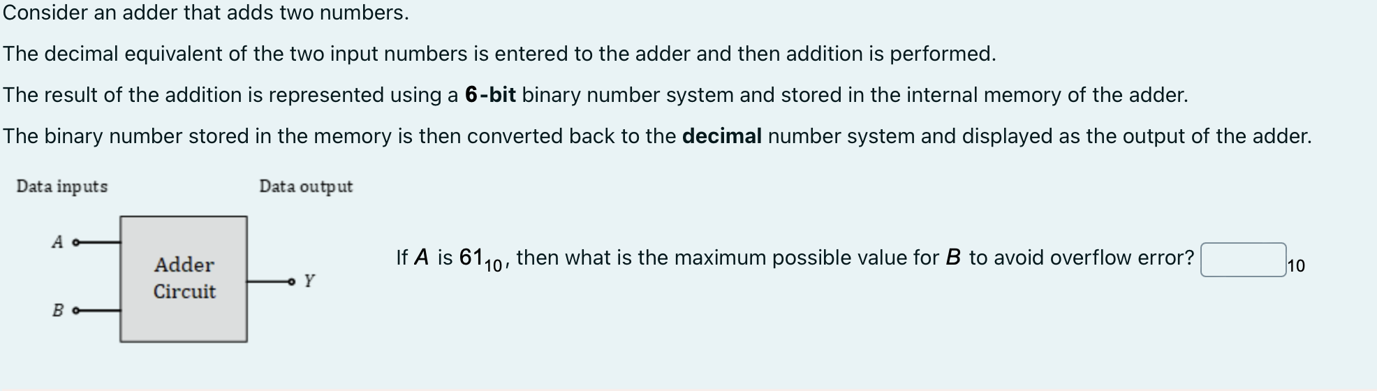 Solved Consider an adder that adds two numbers. The decimal | Chegg.com