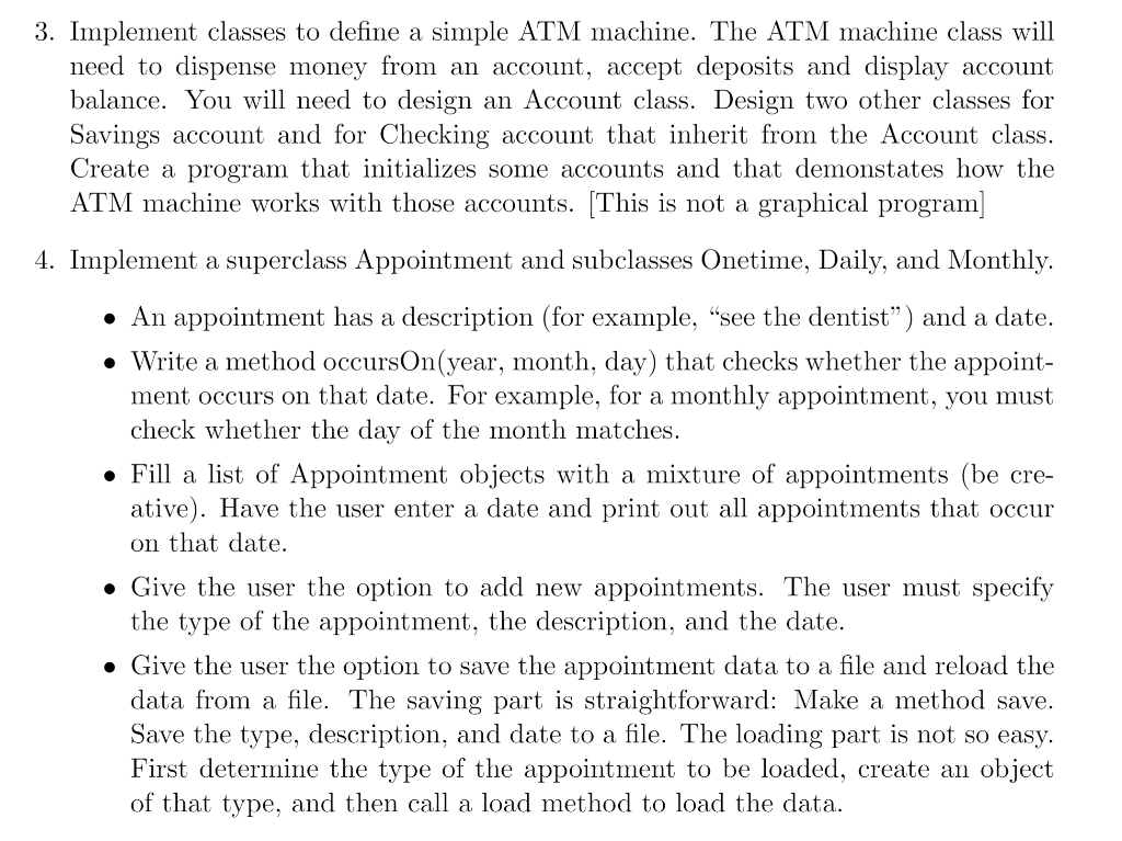 3. Implement classes to define a simple ATM machine. | Chegg.com