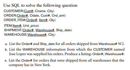 Solved Use SQL to solve the following question | Chegg.com